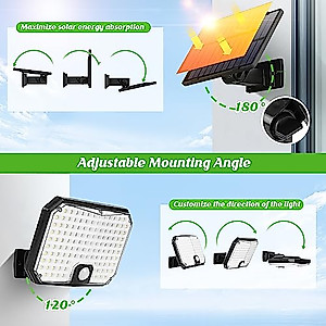 Solar Outdoor Lights, Motion Sensor Dusk to Dawn Wall Lights Waterproof, LED Outside Solar Powered Security Flood Light Fixtures 3 Modes with 16FT Cable for Front Door Porch Shed Barn Garage, 2 Packs