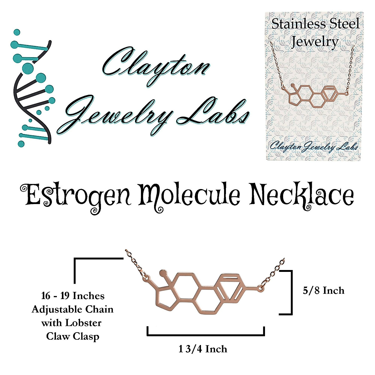 Clayton Jewelry Labs - Estrogen Molecule Stainless Steel Necklace (Black)