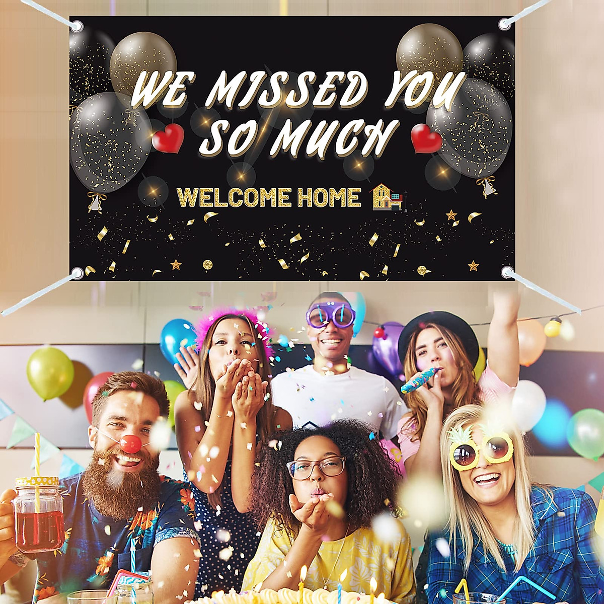 Welcome Home Decorations We Missed You So Much Banner Backdrop Black Gold Welcome Back Home Family Party Supplies Patriotic Military Homecoming Army Deployment Returning Back Poster