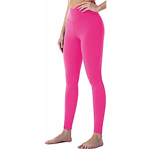 Sunzel Workout Leggings for Women, Squat Proof High Waisted Yoga Pants 4 Way Stretch, Buttery Soft V Cross Waist - 28" Hot Pink Medium