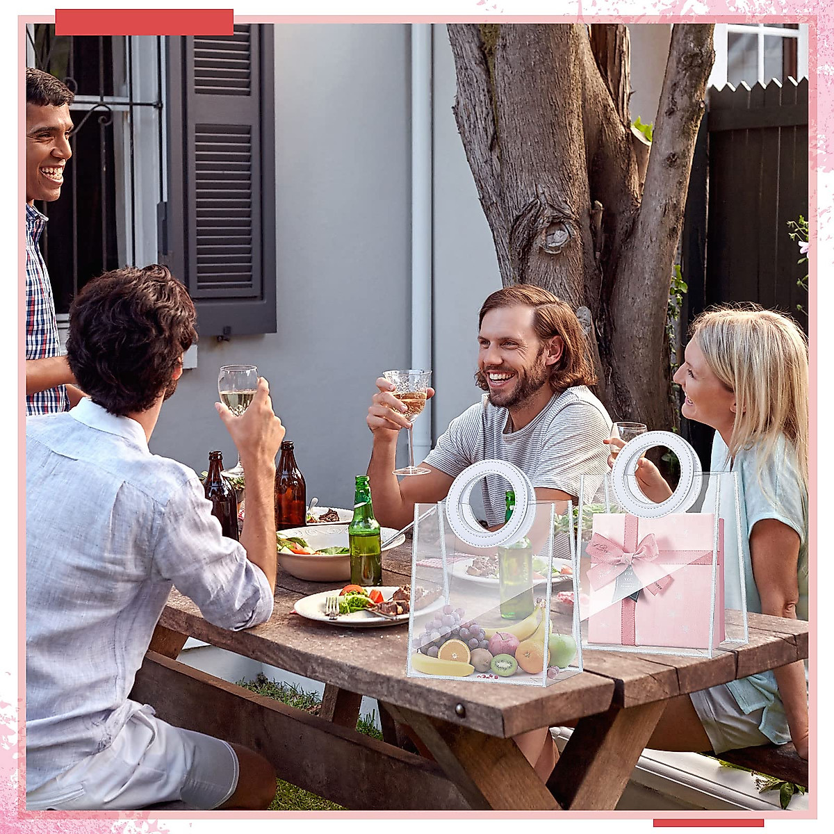 10 Pcs Clear PVC Gift Bags, Transparent PVC Handbag, Heavy Duty Reusable Gift Bags with Handles Clear Plastic Gift Bags Gift Wrap Bags for Bridal Baby Shower Wedding Shopping Bags, 8 x 7 x 4 Inch