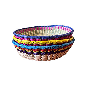 Mi Pueblo Tortilla Warmer, Handwoven Basket For Parties, Tortillas, Chips, Candy and More, (Tortillero Para Fiesta) Unique Assorted Colors, Pack of 3, Made in Mexico
