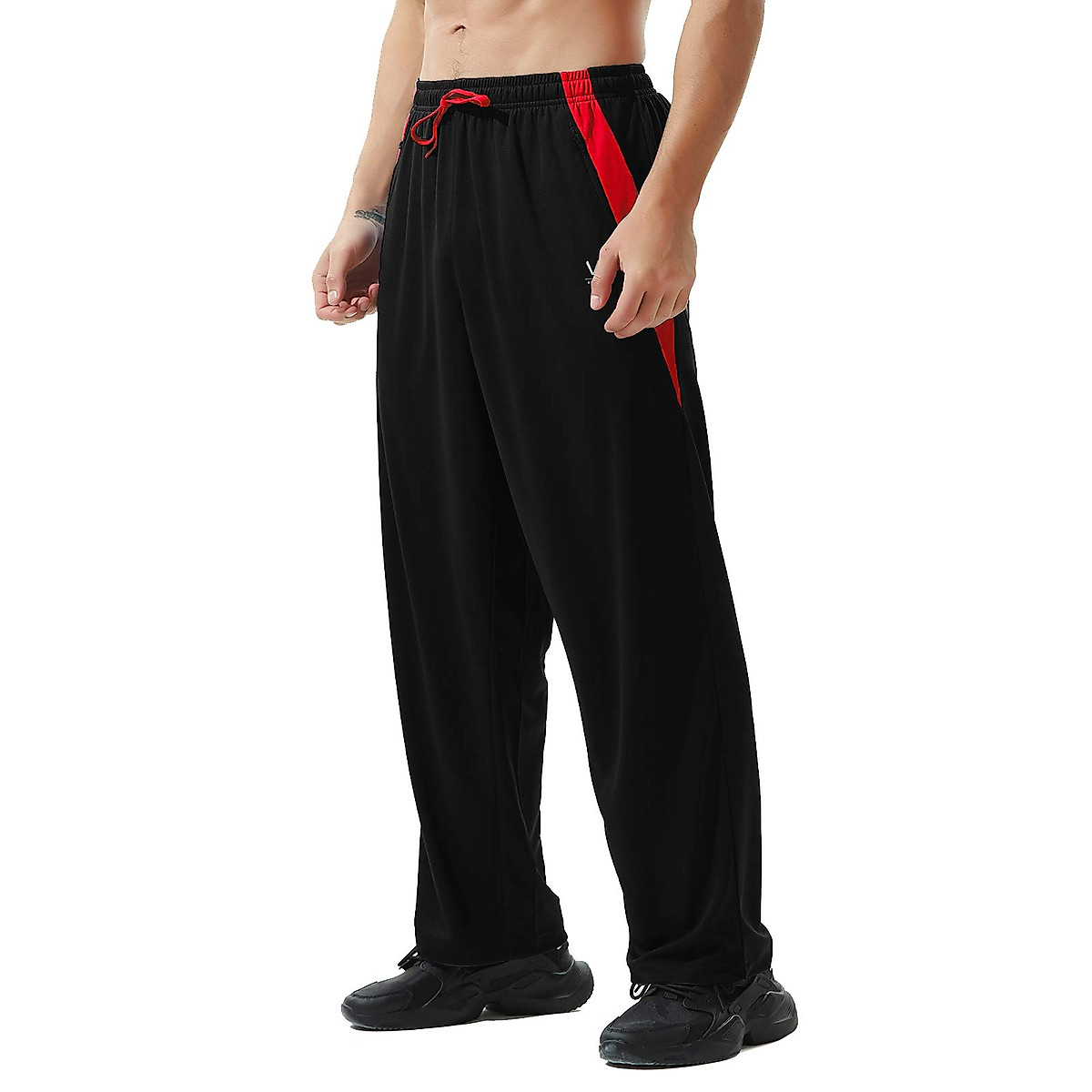 ZEROWELL Men’s Athletic Pants with Zipper Pockets Open Bottom Lightweight Sweatpants, for Workout, Running, Gym, Training (1224-Black XL)