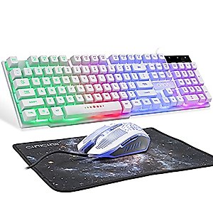 CHONCHOW Gaming Keyboard and Mouse LED Backlit Combo (White)
