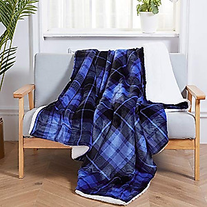 SOCHOW Sherpa Plaid Fleece Throw Blanket, Double-Sided Super Soft Luxurious Bedding Blanket 50 x 60 inches, Blue