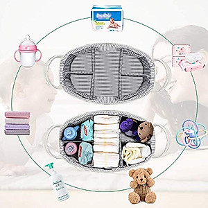 Lzellah Baby Diaper Caddy Organizer - Extra Large Nappy Caddy Rope Nursery Storage Bin - Baby Basket with 8 Pockets, 5 Compartments and 2 Removable Dividers