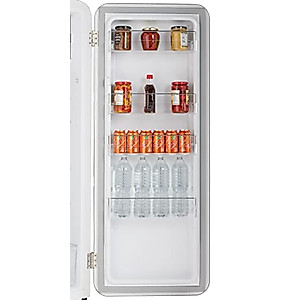 iio 24" 10 Cu Ft Top Freezer Retro Refrigerator, Small, with Mini Ice Cube Tray, 4 Glass Shelves, LED, 1 Crisper, Fridge for Bedroom, Dorm RV Office Beverage, Quiet Compressor, Freestanding (White)