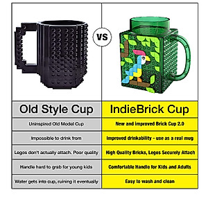 IndieBrick build-on brick cup coffee mug compatible with Lego Building Blocks GREEN