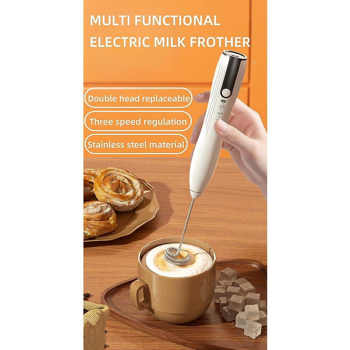 Immersion Blender Handheld, 2-in-1 Hand Blender Electric with USB Rechargeable 3 Speeds, Stainless Steel Blade Stick Blender with Whisk, for Coffee Latte,Hot Chocolate, Egg (Green)