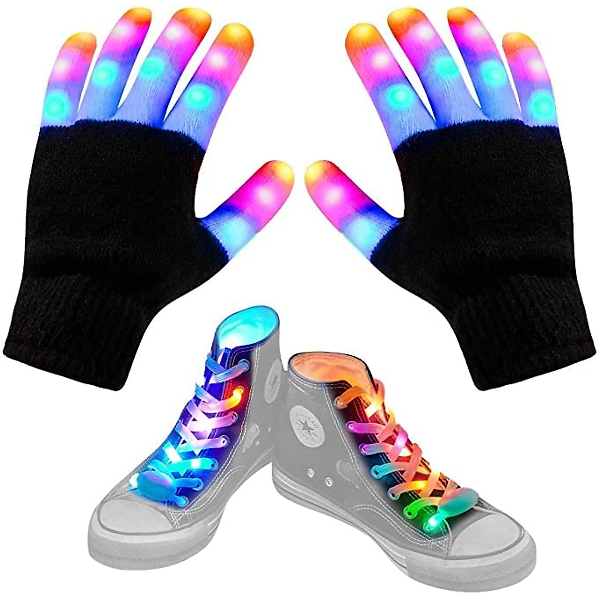 LED Gloves LED Lace Set, Glow Gloves Finger Lights, 3 Colors 6 Patterns Colorful Glitter Lighting Gloves ,Kids Toys Christmas Halloween Party Gifts, Gifts