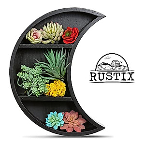 RUSTIX Rustic Black Crescent Moon Shelf - Wall Mounted Hanging Floating Shelves for Essential Oil Display or Crystal Holder - Moon Phase Hippie Celestial Boho Nursery Decor - Gothic Witchy Room Decor