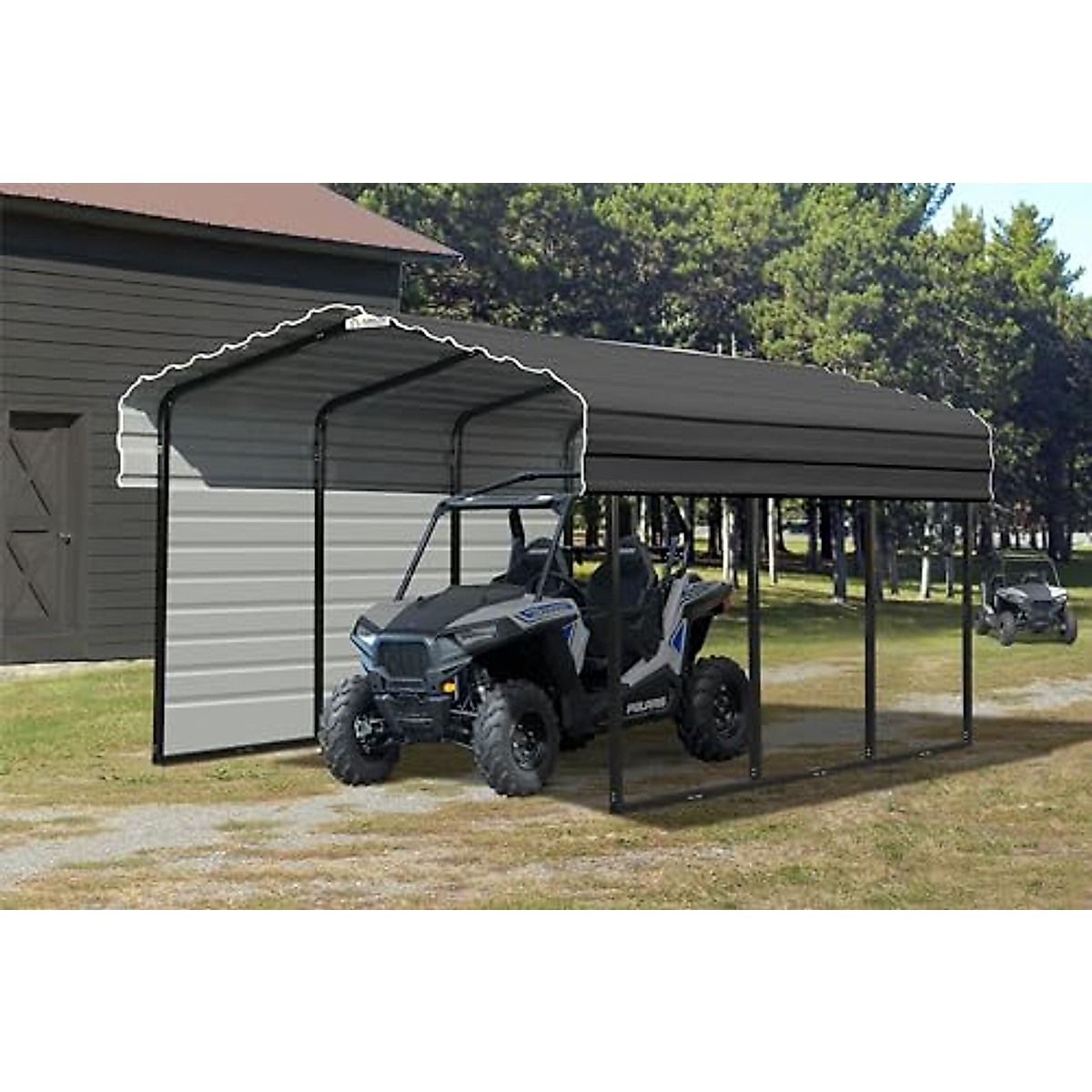 Arrow Carports Galvanized Steel Carport, with 1-Sided Enclosure, Compact Car Metal Carport Kit, 10' x 15' x 7', Charcoal