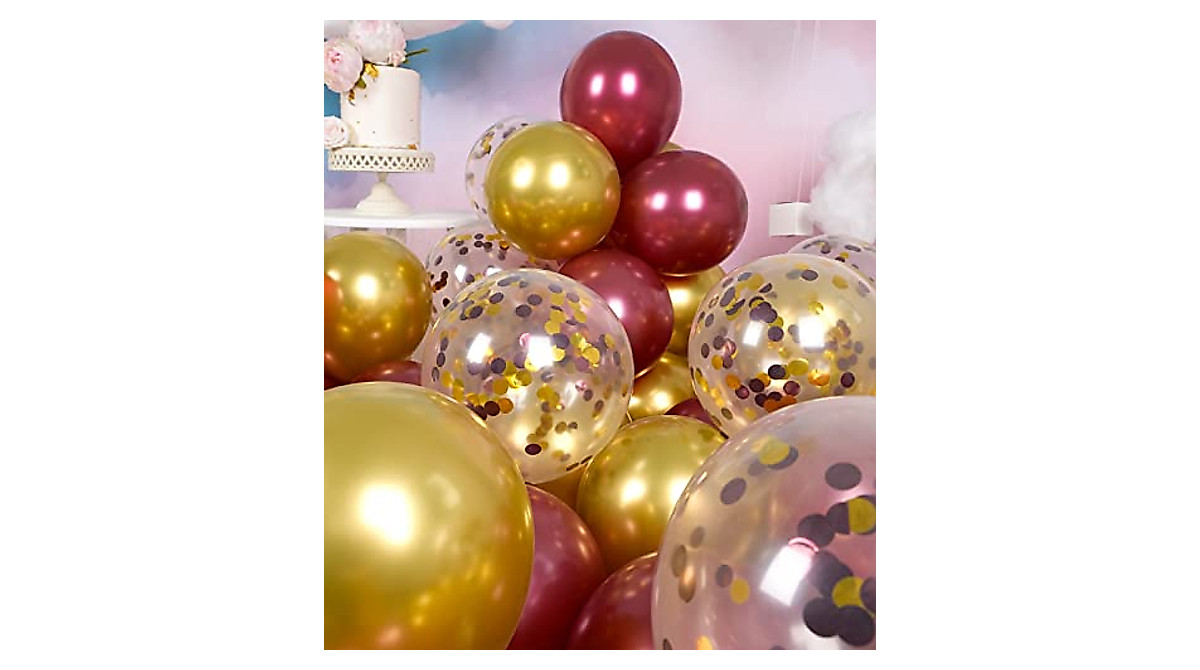 68PCS Burgundy Gold Metallic & Confetti Balloons | Party Decor
