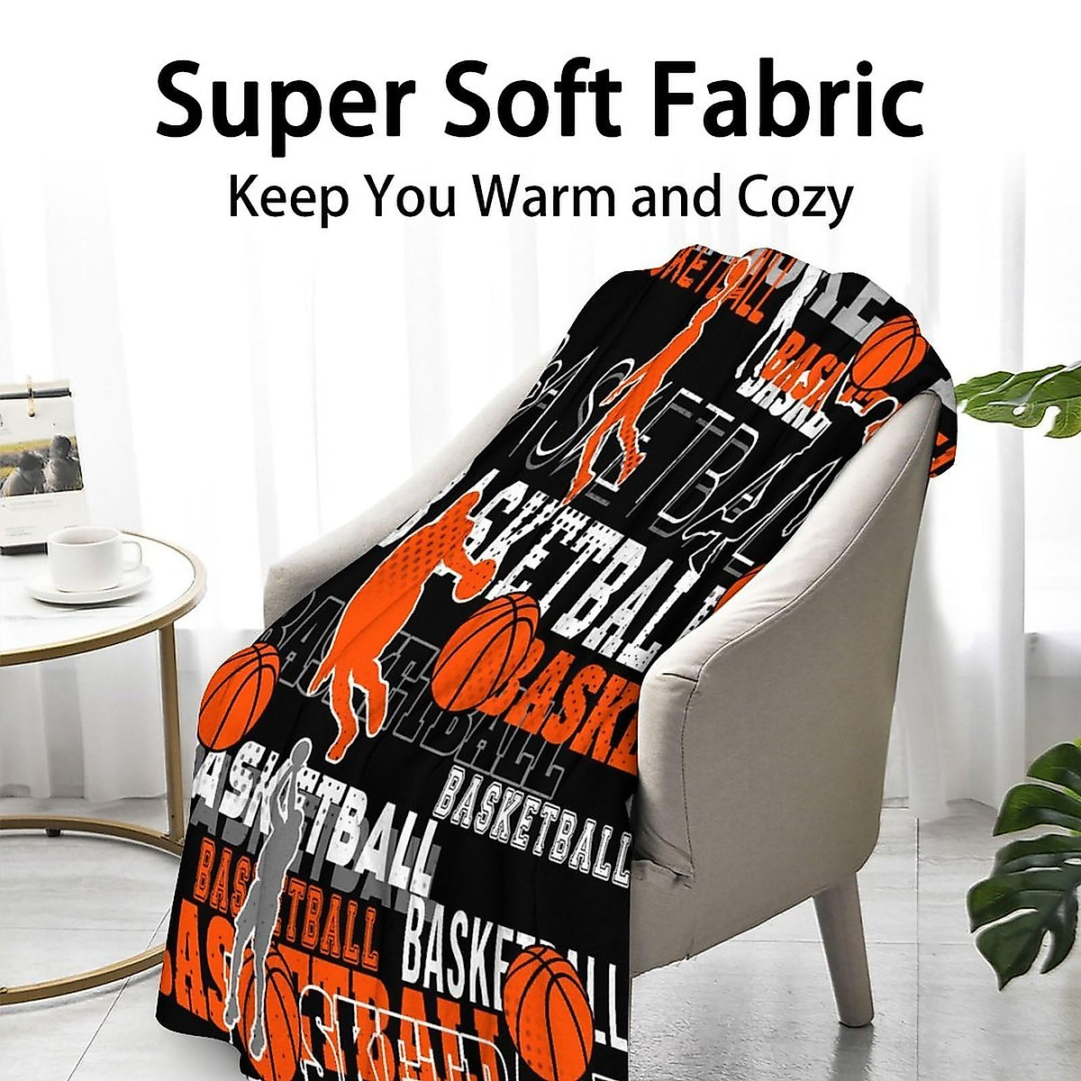 Mercuryelf Basketball Throw Blanket - Soft, Fuzzy & Warm - 60x80 Inches Flannel Blankets for Bed, Couch - Black Sports Throws Gift for Adults