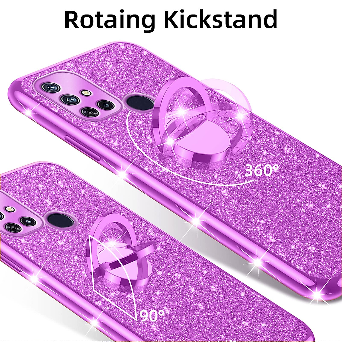 nancheng Case for OnePlus Nord N10 5G Girls Women Glitter Cute Soft TPU Cover with Ring Kickstand Strap Lanyard Bumper Shockproof Protective Cell Phone Case for OnePlus N10 5G - Purple