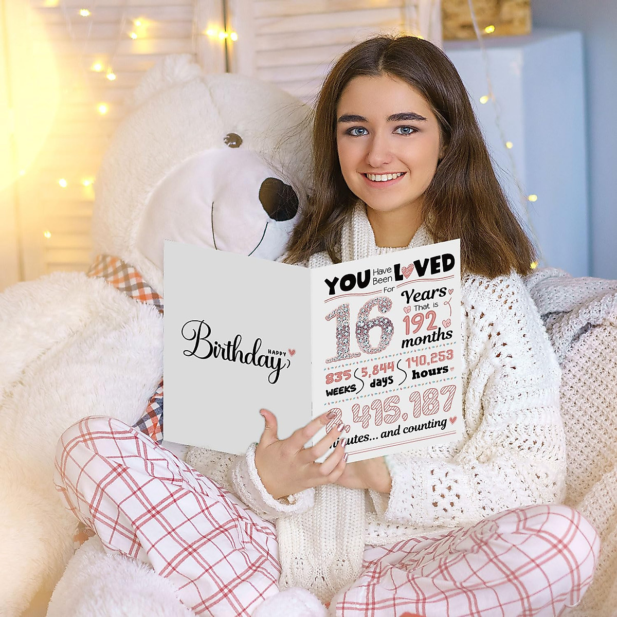 TSVATE Happy 16th Birthday Card, Sweet 16 Birthday Cards, Funny 16 Year Old Girl Birthday Gift Card, Happy 16th Birthday Gift for Women Her, Bday Card for Sweet 16th Daughter - Includes 16 Years Loved