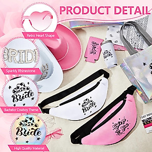 ShinyMatch 49 Pcs Cowgirl Bachelorette Party Favors Set Bachelorette Cowgirl Hats Bridesmaid Fanny Pack Can Sleeves Cowgirl Hair Ties Paisley Bandanas Heart Glasses Tote Bags for Bridal Shower