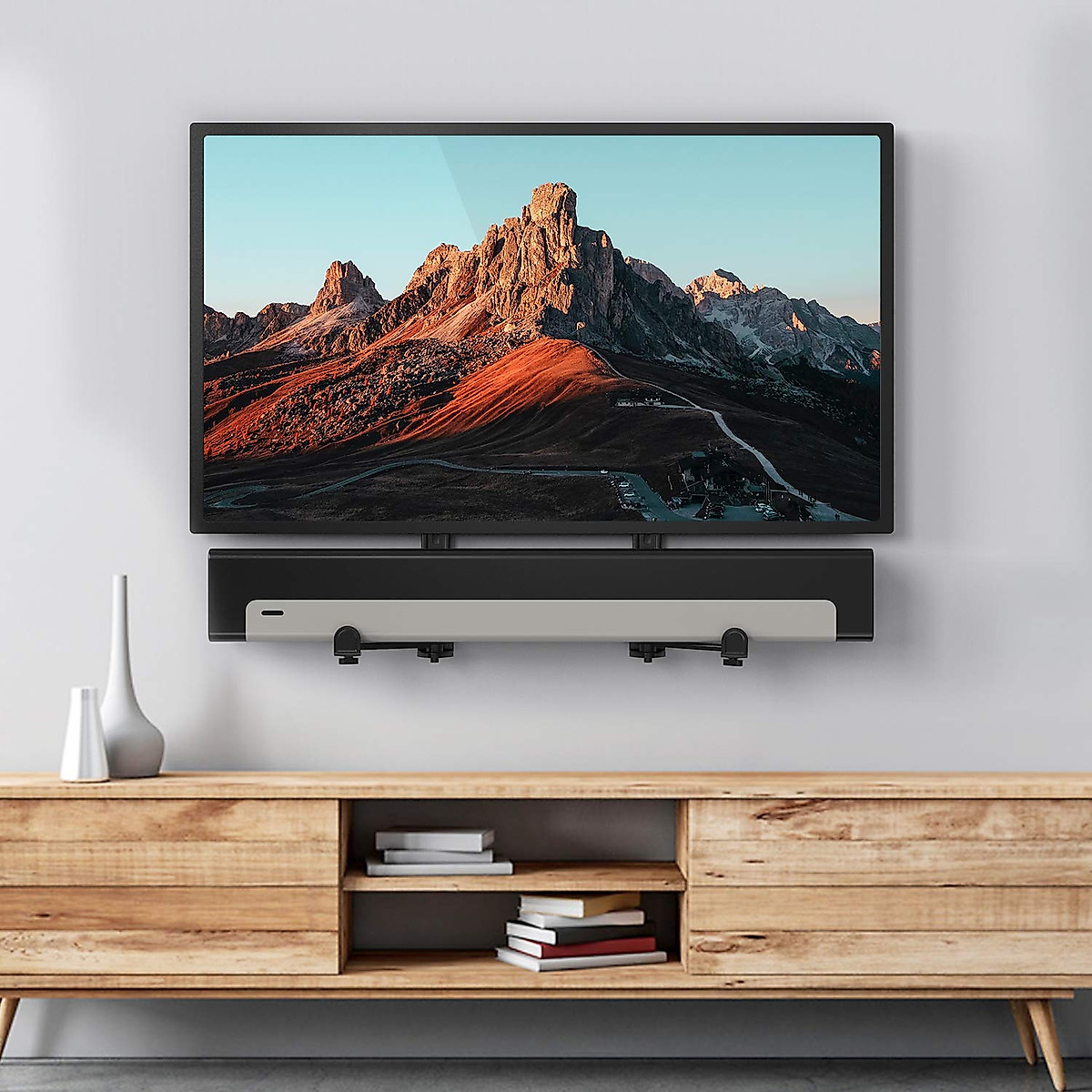 WALI Universal Sound Bar Mount - Adjustable Holder for Samsung, Bose, Sonos,Lg,Vizio and Most Soundbars 20''-45'' Wide, Extends 1.6 to 7.2 Inches, Supports 33 lbs, Easy Installation, Black
