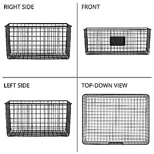 mDesign Wide Steel Wired Storage Organizer Bin Baskets with Label Slot for Kitchen Pantry, Cabinet, Organizing Holder for Food, Drinks, Snacks, Produce, Omaha Collection, 2 Pack, Matte Black