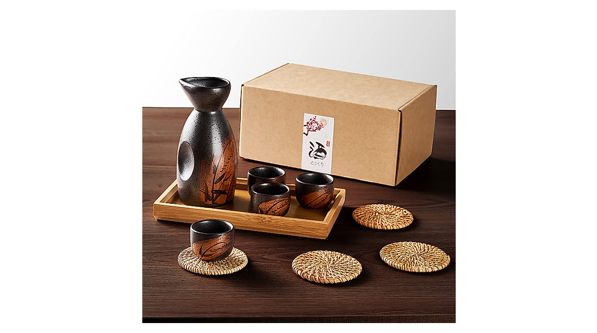 RECEESOON 10-Pc Japanese Sake Set | Hand-Painted Saki Gift