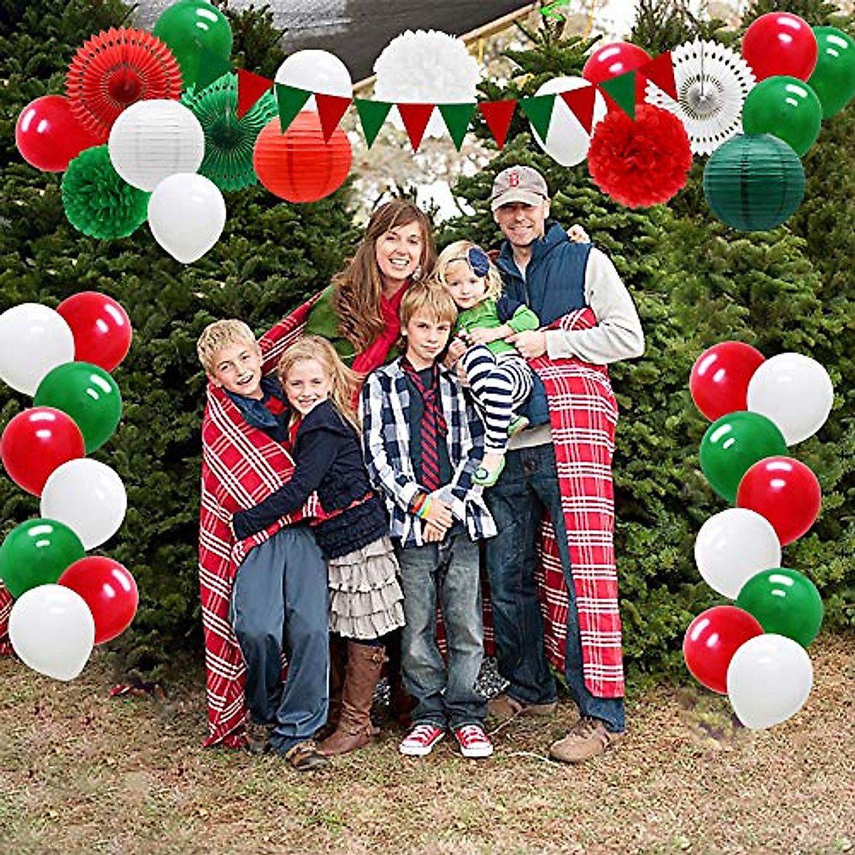 Meiduo Red Green White Christmas Fiesta Brands Mexican Italian Party Decorations Paper Fans Lanterns Flower Pom Poms Felt Pennant Balloons for Graduations St. Patrick's Day Birthday Baby Shower