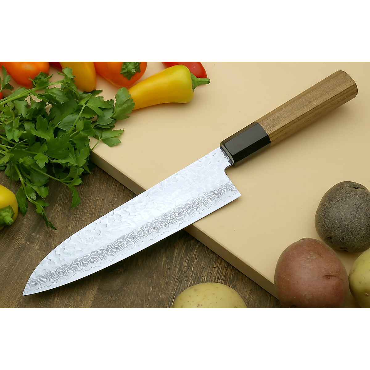 Yoshihiro VG10 46 Layers Hammered Damascus Santoku Japanese Multipurpose Chef Knife (Ambrosia Handle)