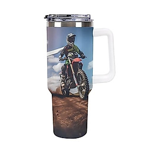 Motorcycle Motorsport Mountain Sunset 40 Oz Stainless Steel Cup Travel Tumbler with Handle and Straw Lightweight Coffee Mug for Home Office
