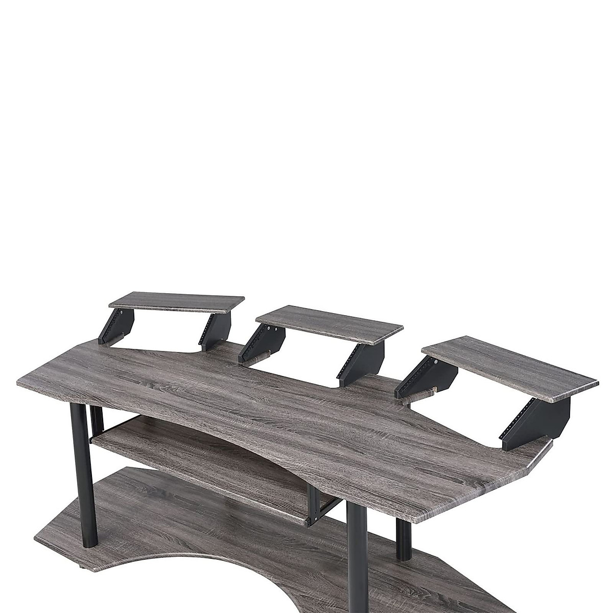 Music Recording Studio Desk with Piano Keyboard Tray, Recording Studio Workstation Table with Stands, Bottom Shelf and Wheels, Wooden Home Office Computer Desks for Study Gaming Bedroom (large,Black)