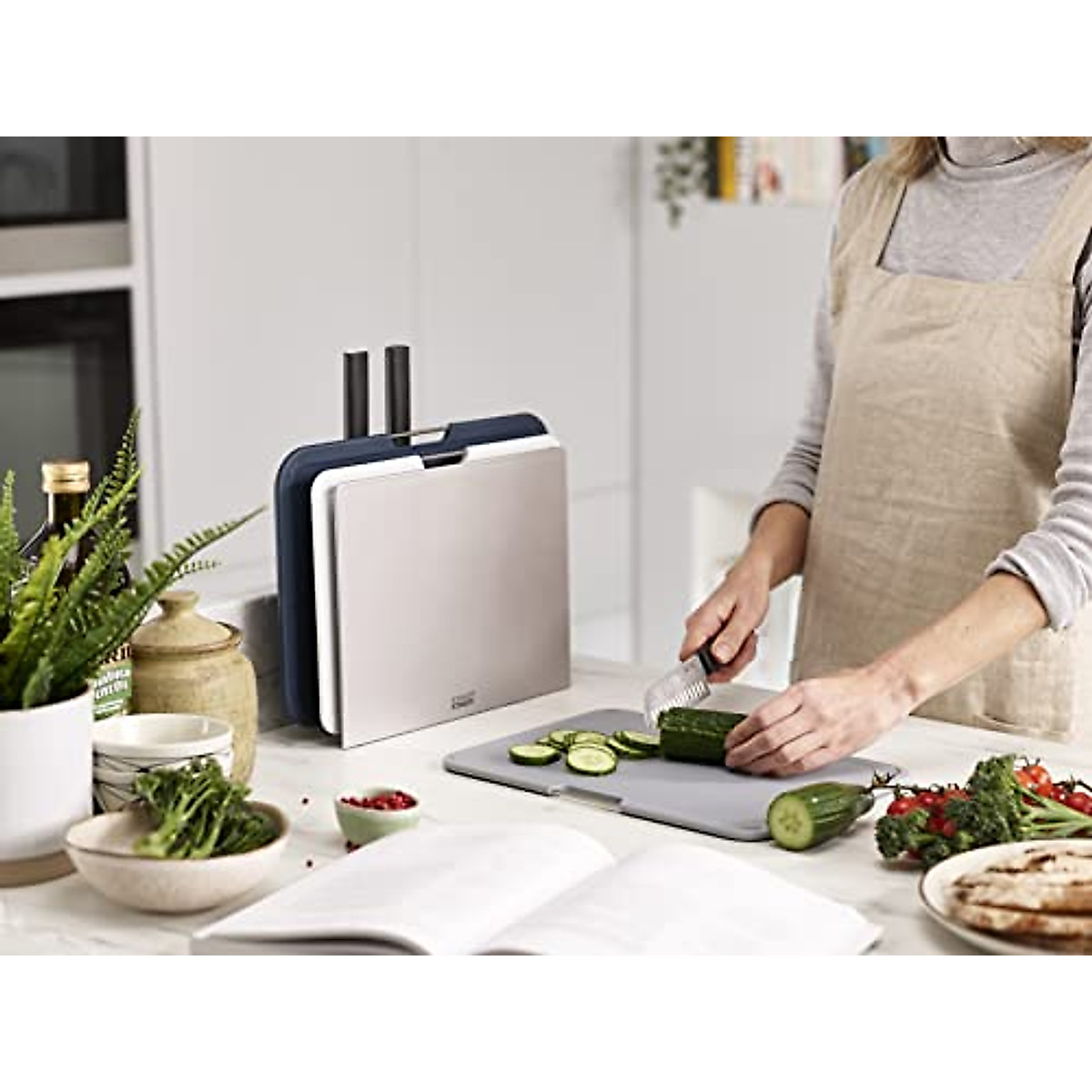 Joseph Joseph Nest Plus 6-Piece Knife and Cutting Board Set, One Size, Silver