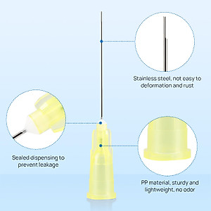 JMU 100pcs Dental Irrigation Needle Tips, 27G Blunt Dispensing Needle Tips Endodontic Irrigarion Needles, Luer Lock Design, Yellow