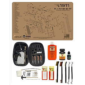 EDOG Range Warrior 27 Pc Gun Cleaning Kit - Compatible with Kimber 1911 Compact & Pro - Tan - Schematic (Exploded View) Mat, Range Warrior Universal .22 9mm - .45 Kit & Tac Book Accessories Set