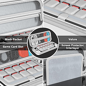 Mooroer Switch Carrying Case Compatible with Nintendo Switch/Switch OLED Console, White Protective Hard Portable Switch Travel Case Shell Pouch with 10 Games Cartridges for Accessories and Games