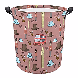 United Kingdom Pattern Foldable Laundry Basket Waterproof Hamper Storage Bin Bag with Handle 16.5"x 16.5"x 17"