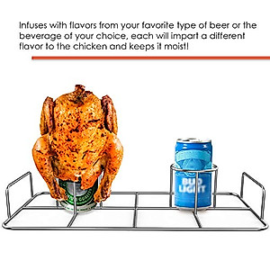 RUSFOL Double Beercan Chicken Rack with a Silicone Oil Brush, Stainless Steel Twin Chicken Stand for Smoker and Grill,Cook 2 Chicken Together
