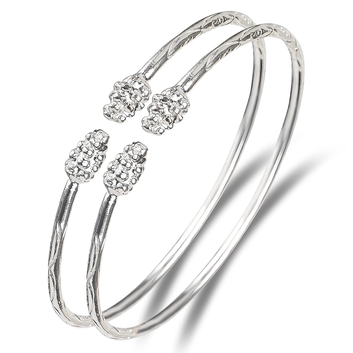 Better Jewelry Grape Bunch Ends West Indian Bangles .925 Sterling Silver (PAIR) (MADE IN USA) (8)