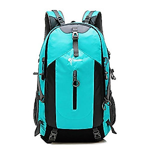 TurnWay Amanda 50L Water-Resistant Travel Backpack/Casual/Hiking/Camping Daypack with Rain Cover, Headphone Hole (Lake Blue)