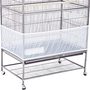 Bird Cage Seed Catcher, 41.7-83.58inch x 13inch Large Size Ventilated Nylon Bird Cage Cover Shell Seed Catcher Pet Stretchy Form Fitting Mesh Skirt Cover, Reusable