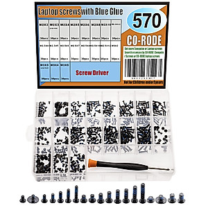 CO-RODE 571pcs 19-Size Laptop Screws, Computer Screw Set w/Blue Glue,Screw Driver, for SSD Motherboard Fan Power Graphics Hard Drive