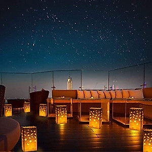 Stmarry 50 pcs White Luminary Candle Bags Special Lantern Luminary Bag with Stars Moon Durable and Reusable Fire-Retardant Material for Wedding Valentine's Day Decor Engagement Event Marriage Proposal