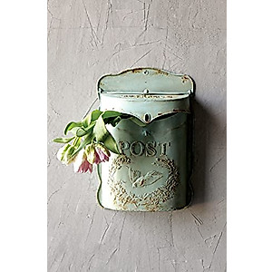 Creative Co-op DA3571 Embossed Tin Letter Box, 10" x 15.5", Aqua