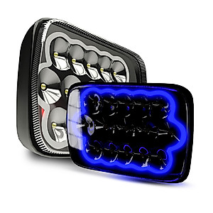 ROLINGER 2PCS H6054 Led Headlights 7x6 5x7 Auto Head Lamp Replacement 2PCS Hi/Low Sealed Beam with Blue DRL Lights Compatible with Jeep Wrangler YJ XJ Cherokee E250 Chevy Van Truck Toyota Mr2