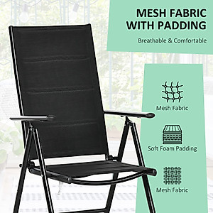 Outsunny 9-Piece Patio Dining Set for 8, Outdoor Aluminum Frames Dining Furniture Set with Expandable Table, Adjustable High Back Portable Chairs and Mesh Fabric Seats, Black