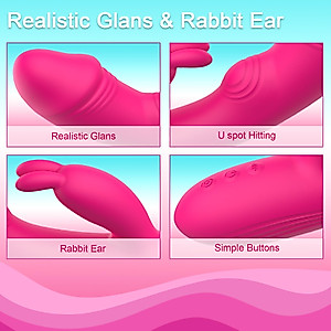 G-spot Rabbit Vibrator Clitoral Stimulator - Realistic Dildo Vaginal Anal Massager with 5 Vagina Tapping Features & 10 Vibration Modes, Waterproof Rechargeable Adult Sex Toys for Women(Red)