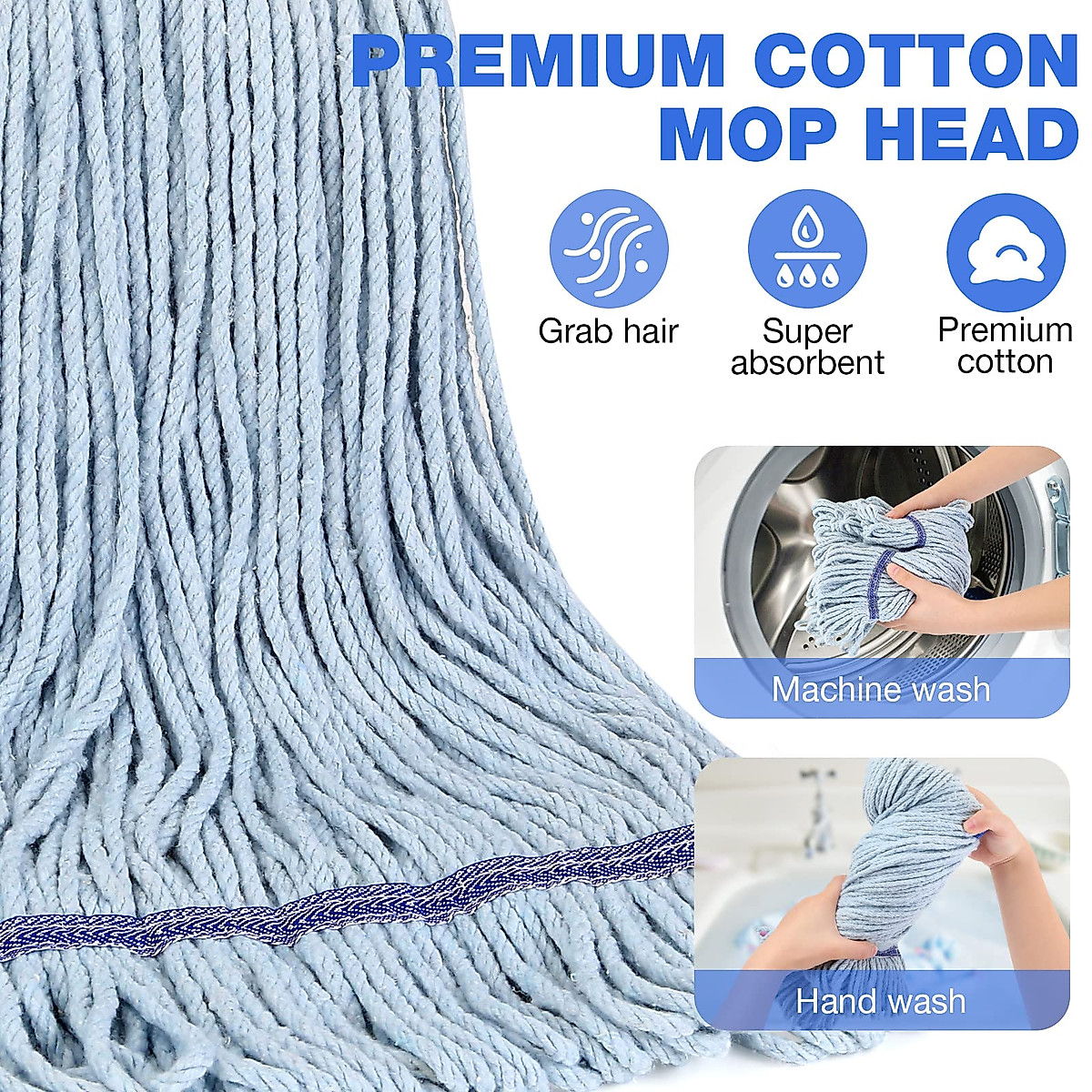 String Mop for Floor Cleaning - Heavy Duty Industrial Commercial Mop with Extra Replacement Mop Head , 59inch Mop Handle, Wet Mop for Home,Garage,Office, Workshop, Warehouse Floor Cleaning