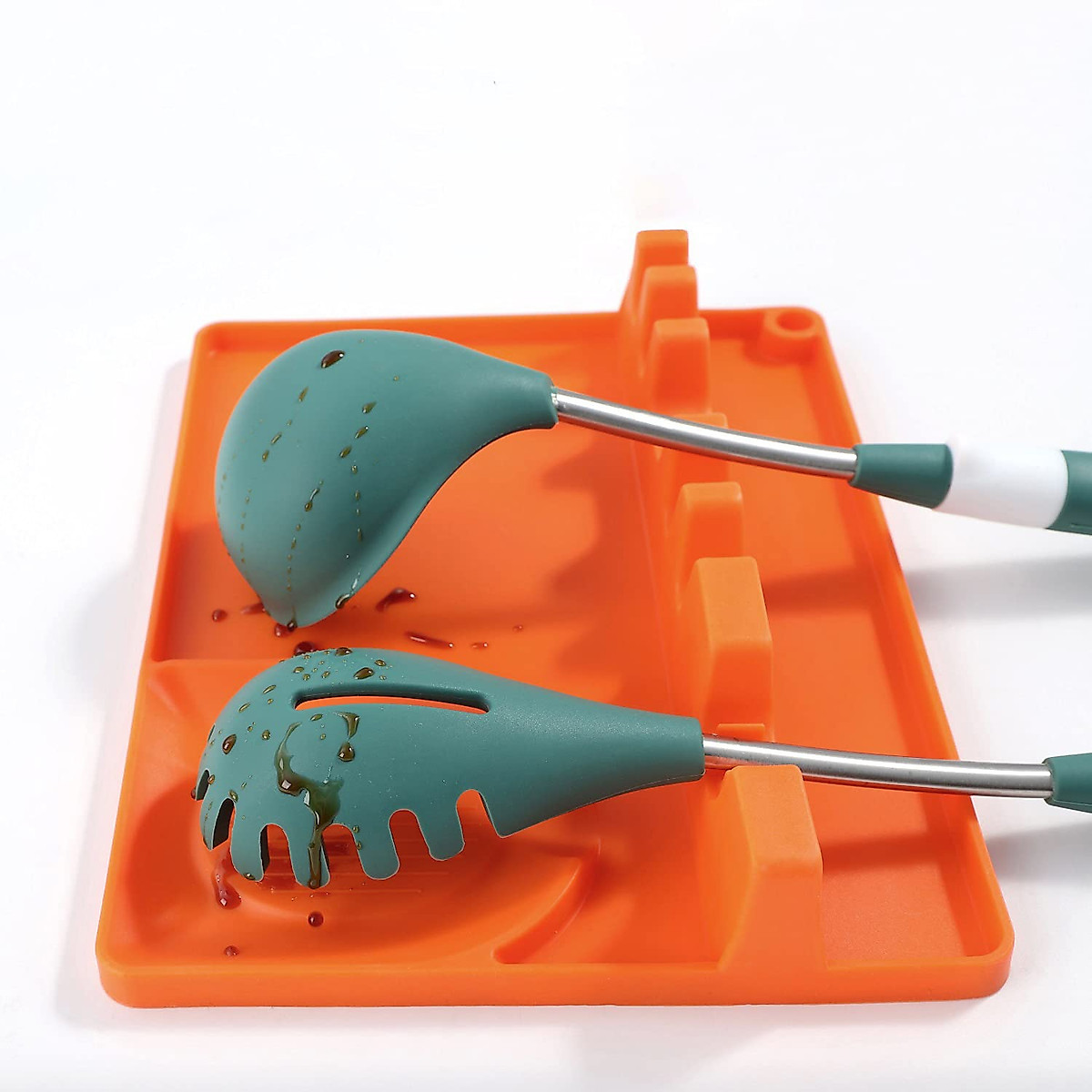 Lyrepie Upgrade Silicone Spoon Rest with Drip Pad, Silicone Utensil Rest Heat-Resistant, Spoon Holder for Kitchen Counter or Stove Top（Spoons are Not Included）