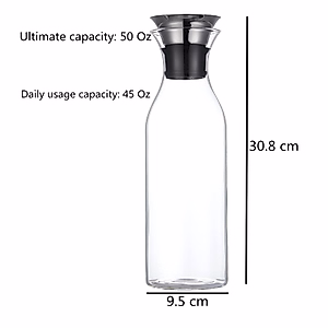 Karafu Glass Carafe with Lid, 50 Ounces Borosilicate Drip-free Glass Pitcher for Hot/Cold Water, Ice Tea and Juice Beverage