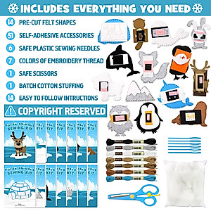 CiyvoLyeen Polar Animals Sewing Kit for Kids Make Your Own Winter Polar Animals Felt Plush Craft Kit Includes 14 Creative Projects to Sewing Beginners Fun DIY Educational Gift for Boys and Girls