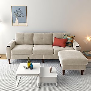 Tongbaiyi 78" Convertible Sectional Sofa Couch, L Shaped Couch Sofa for Living Room, Small 3 Seater Sofa Couch with Storage Ottoman and USB Port and Cup Holder (Beige)