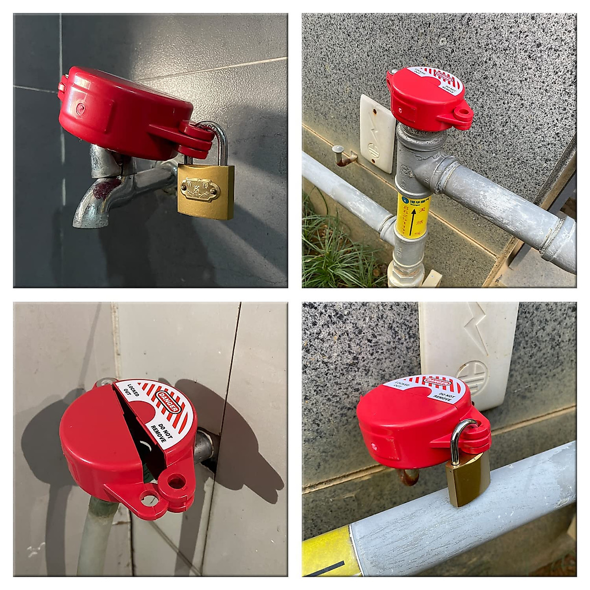 Gate Valve Lockout Device 2Pack Rotating Plastic Outdoor Water Hose Protector Babyproof 1-2.5in Diameter Valve Handles Red Secure for Water Spigot Faucet Knob Oil Natural Gas Propane Tank Lock Outdoor