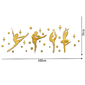QISHENG Ballet Girl Mirror Dance Classroom Baby Girl's Room Bedroom Wall Stickers 39.4x14.2" (Gold)